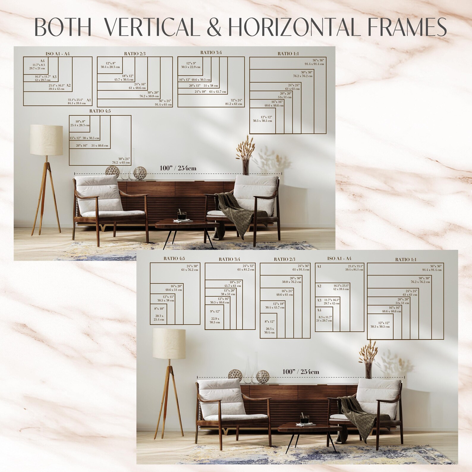 Editable Wall Art Size Guide/poster Size Chart: Vertical & Horizontal ...