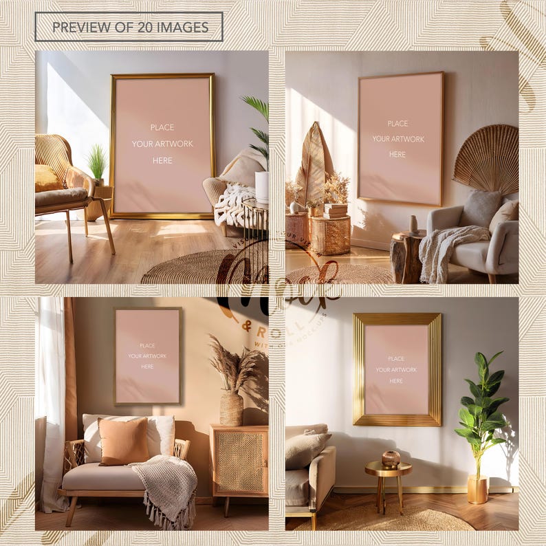 BOHO Frames Mockup Bundle for Wall Art Frame Mockup Poster Mockup Photo ...