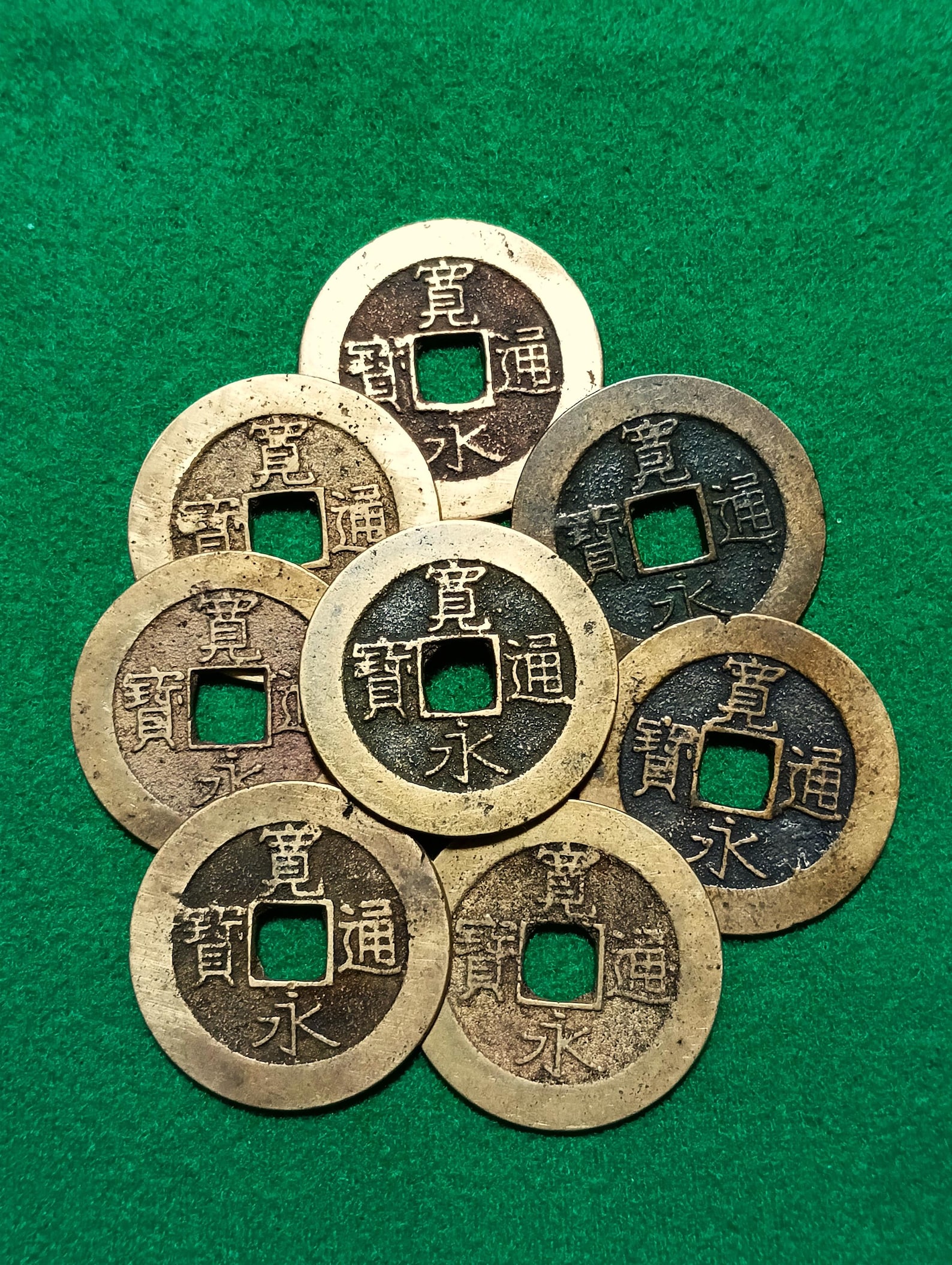10 Japanese Kanei Tsuho Bunsen 1 Mon Coins, Edo Period Samurai Currency ...