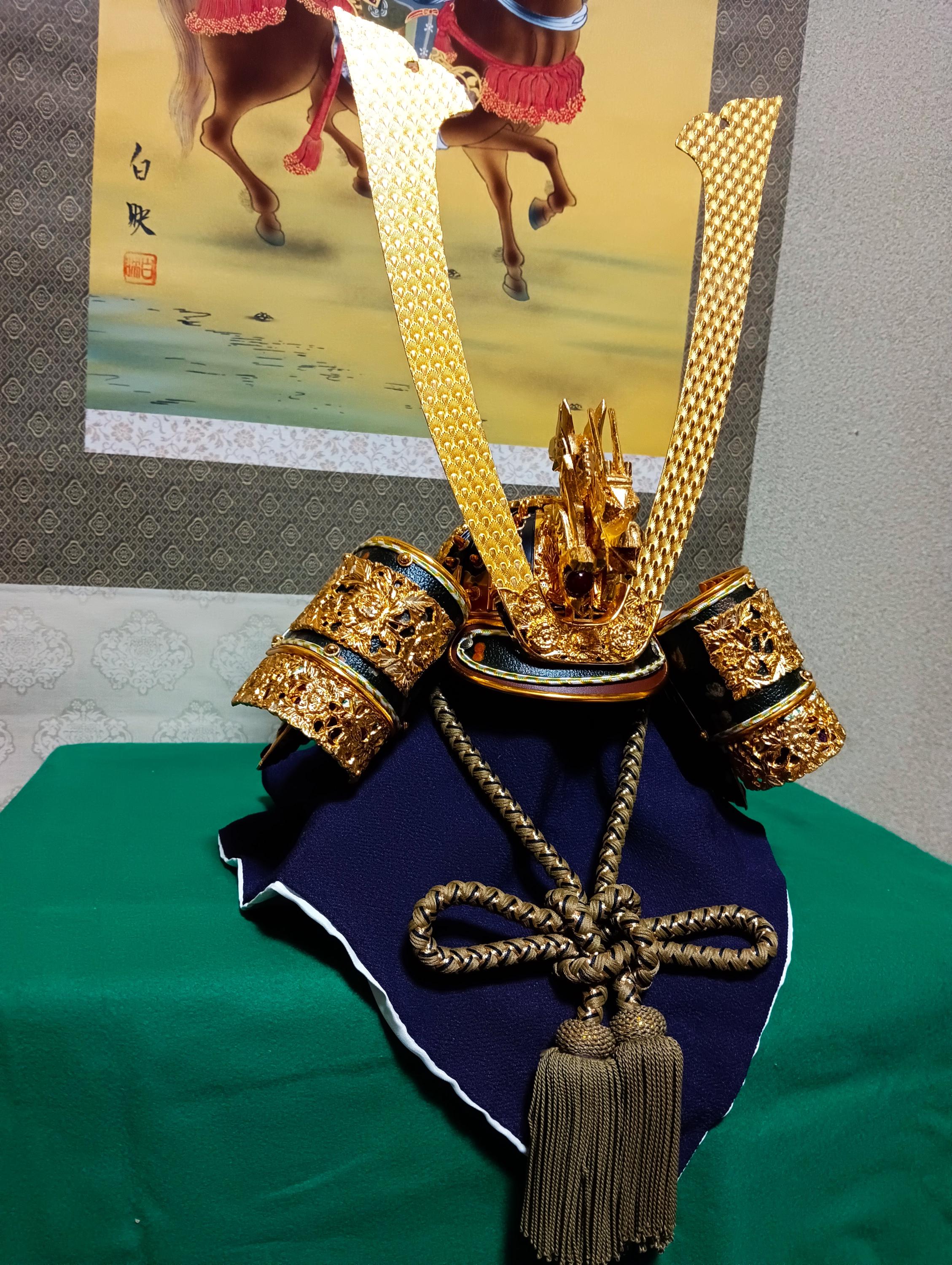 A beautiful Samurai Helmet. A Golden Dragon Helmet With Jade. Kamakura ...