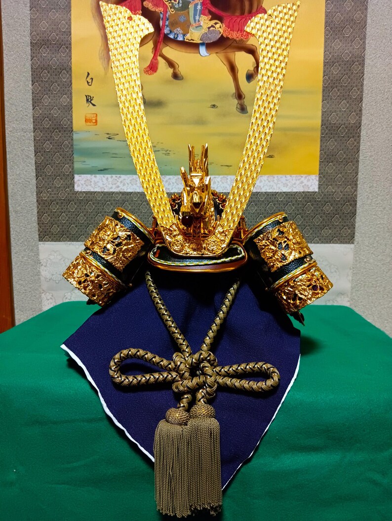 A beautiful Samurai Helmet. A Golden Dragon Helmet With Jade. Kamakura ...