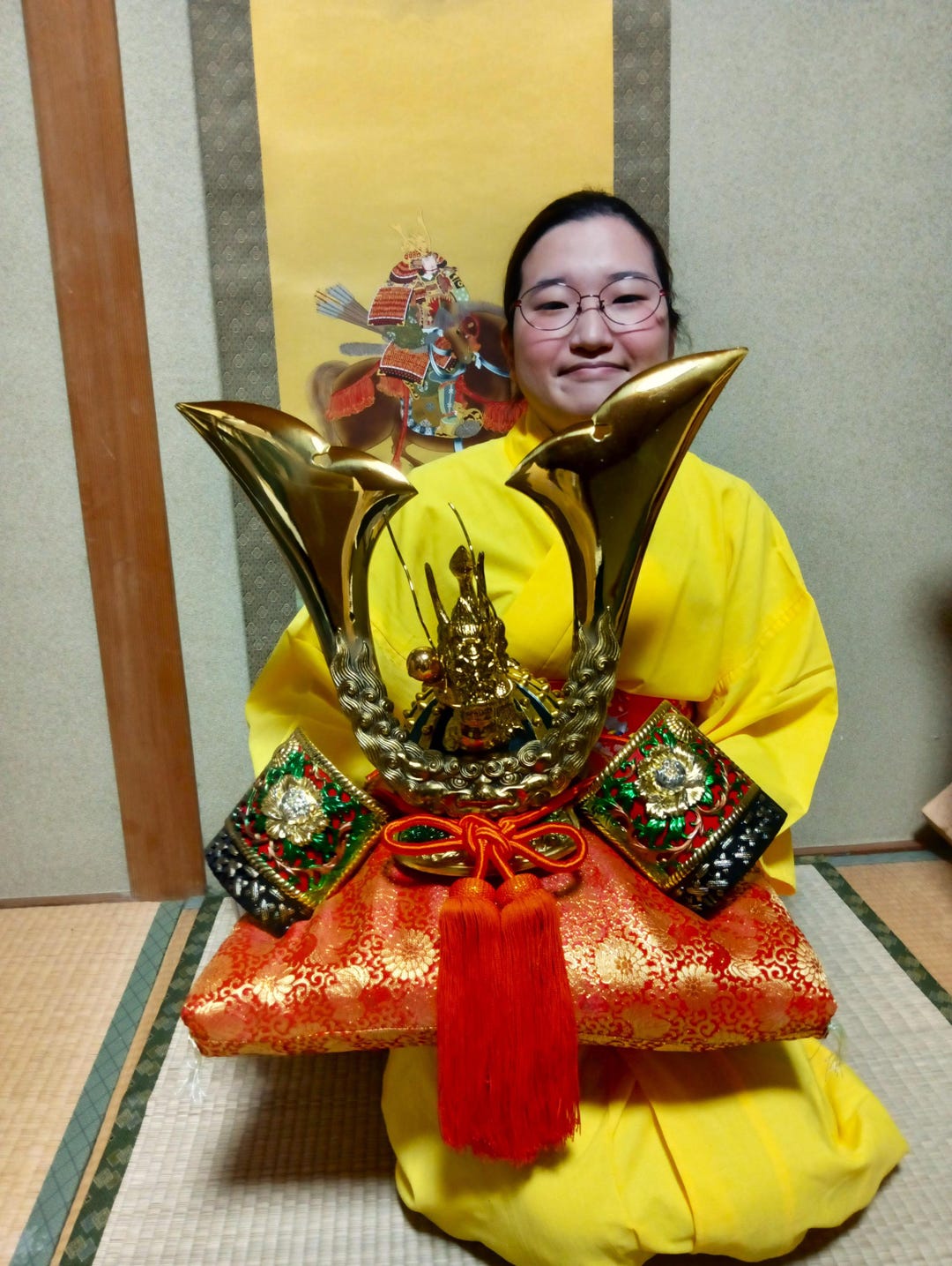 A Huge Japanese Samurai Helmet. A Richly Colored Dragon Helmet ...