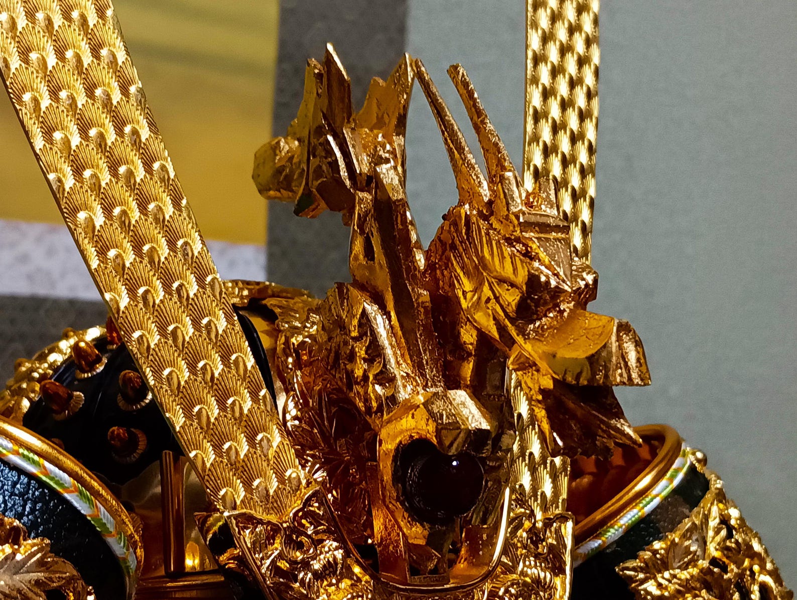 A beautiful Samurai Helmet. A Golden Dragon Helmet With Jade. Kamakura ...