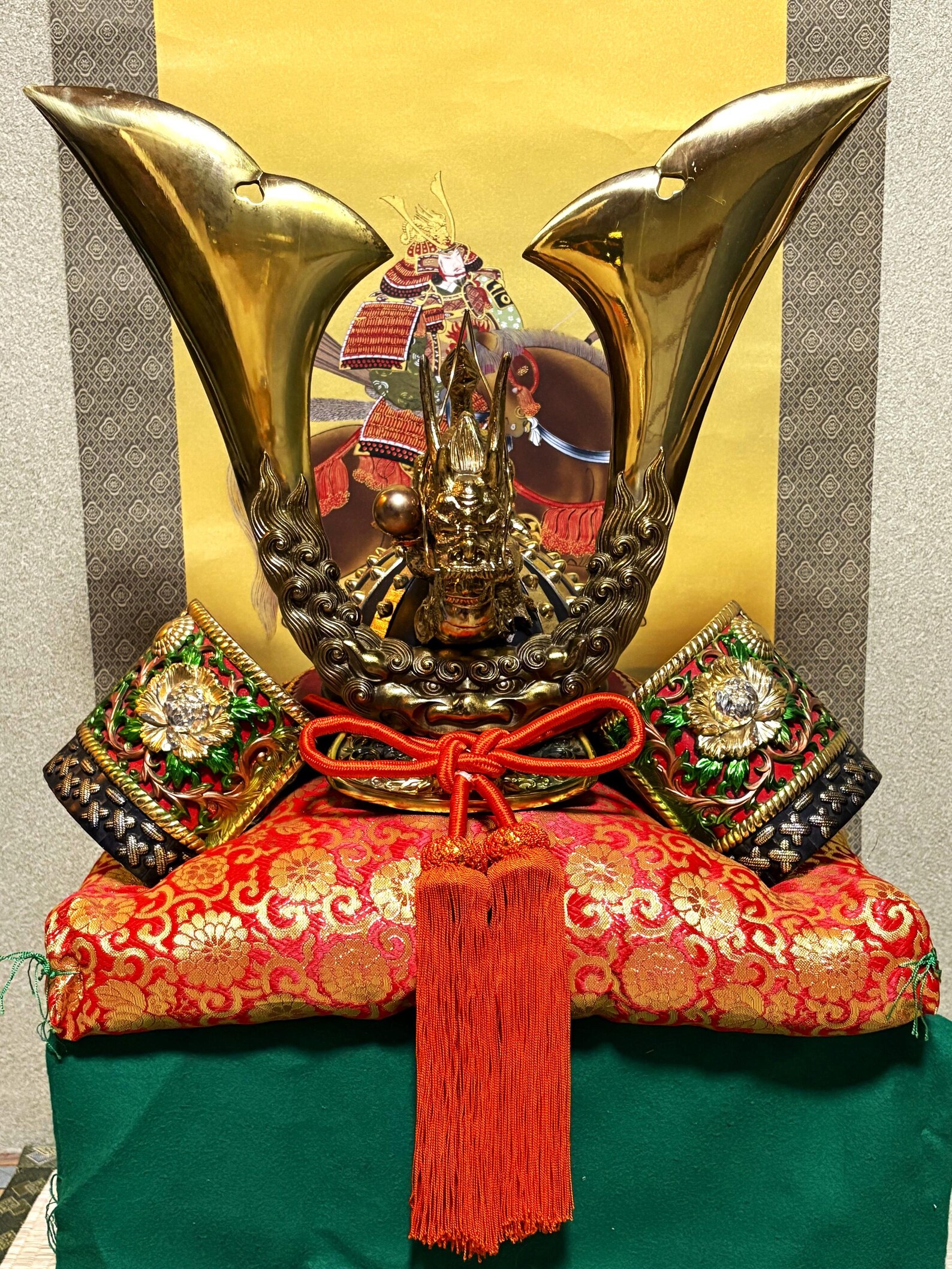 A Huge Japanese Samurai Helmet. A Richly Colored Dragon Helmet ...