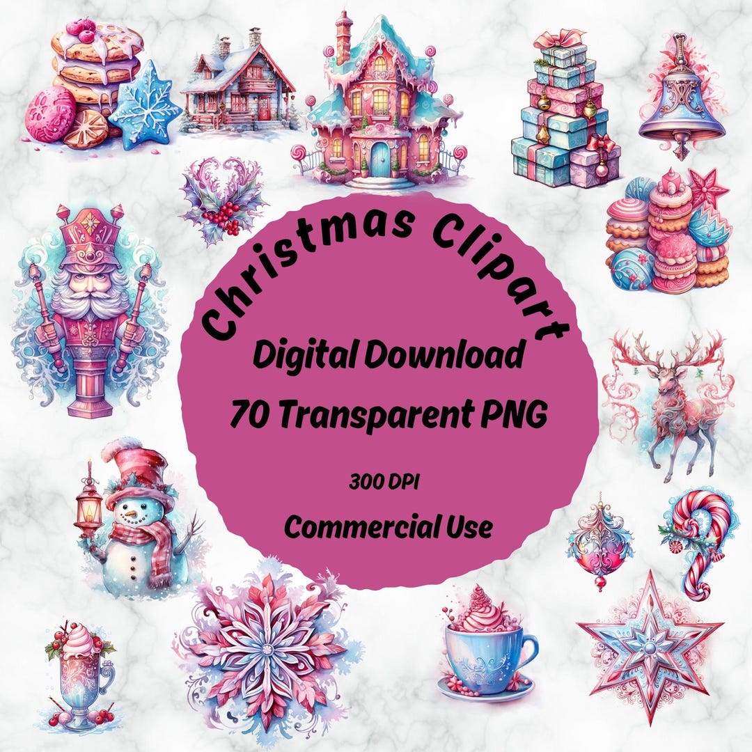 70 Christmas Clipart Bundle, Festive PNG, Holiday Graphics, Santa, Tree ...