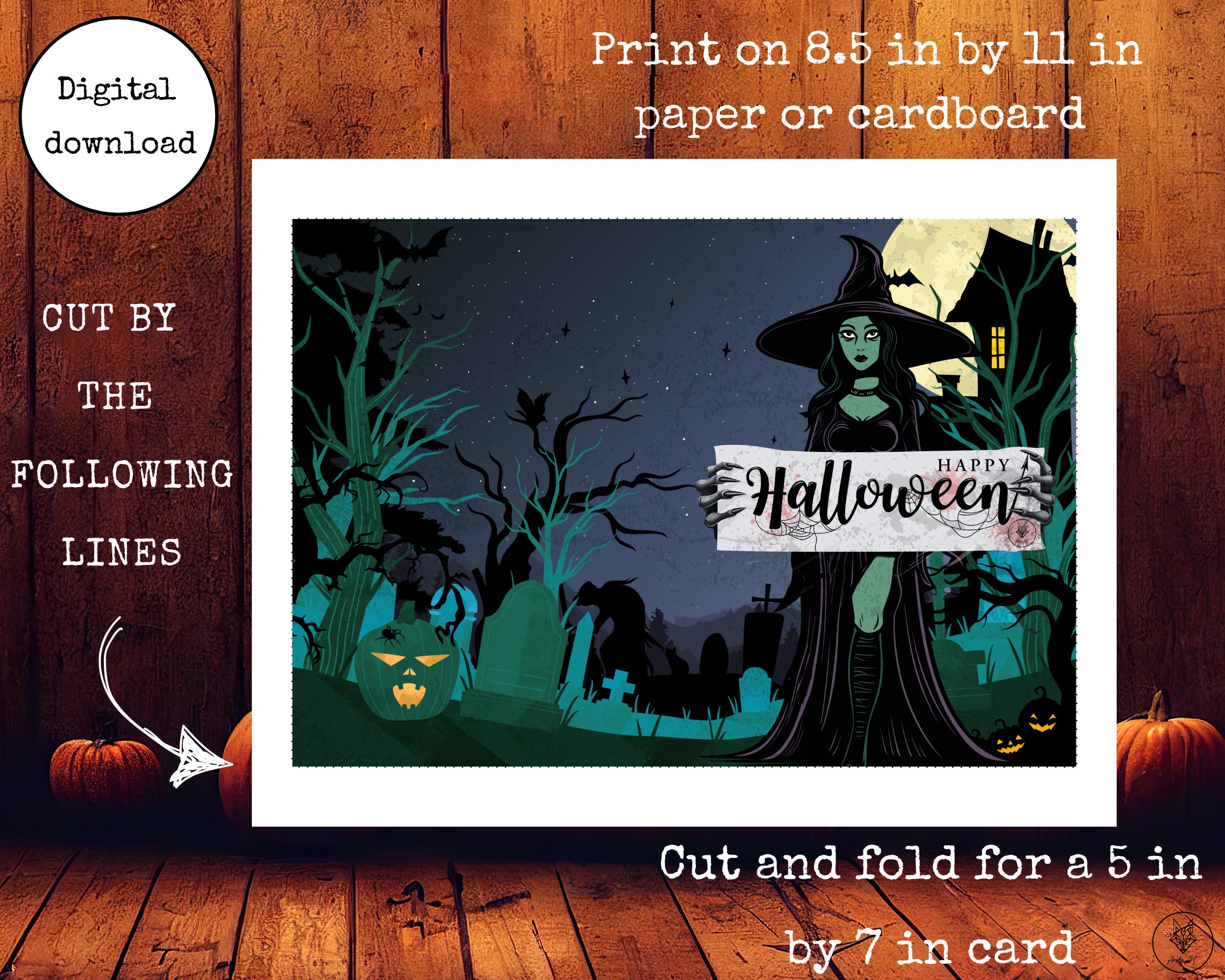 Halloween, Halloween Printable Card, Halloween Card, Digital File ...