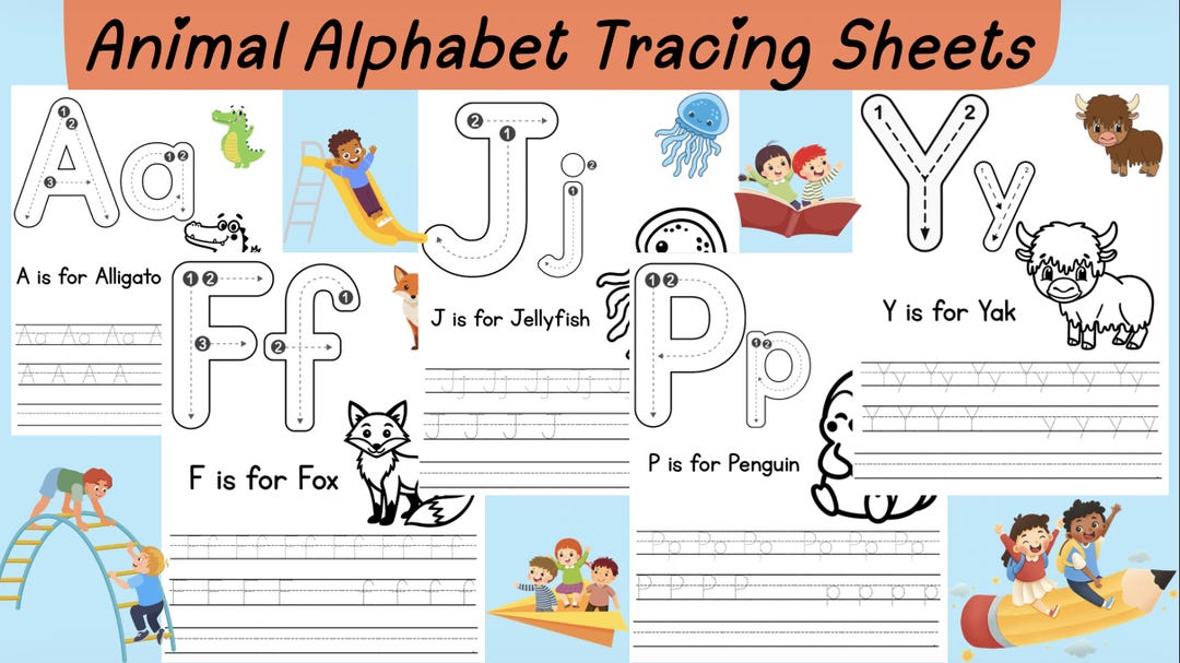 Alphabet Tracing Worksheets A-Z With Animals | Handwriting Practice ...