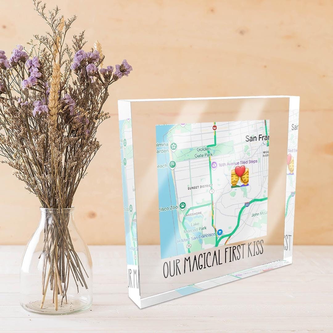Personalized City Map Acrylic Block, Our First Kiss Map, Unique ...