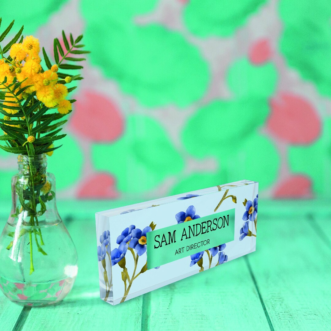 Personalized Desk Name Block, Floral Acrylic Plate, Customized Name ...