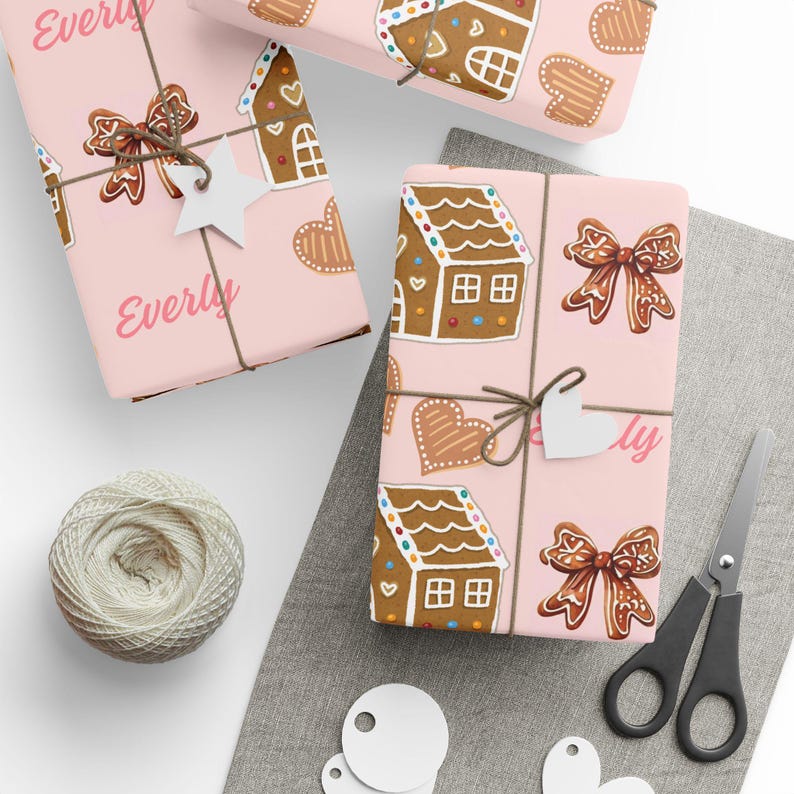 Personalized Pink Gingerbread Christmas Wrapping Paper: Custom Name ...