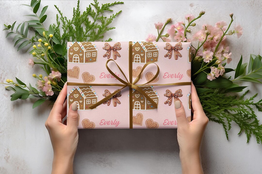 Personalized Pink Gingerbread Christmas Wrapping Paper: Custom Name ...
