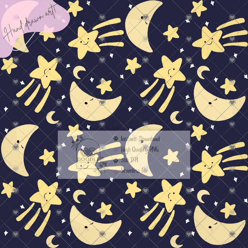 Cute Midnight Sky Seamless File, Celestial Seamless Moon Digital Paper ...