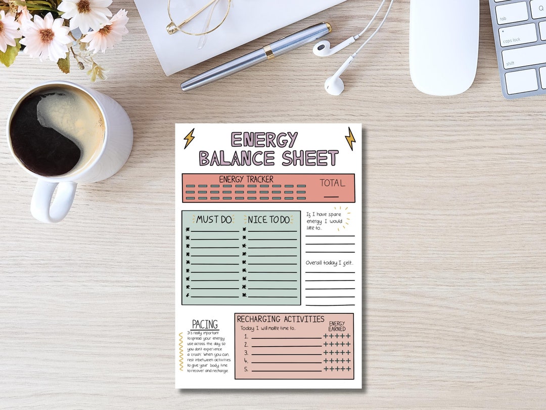 Energy Balance Sheet Daily To-do Planner A5 Desk Pad Spoonie / Chronic ...