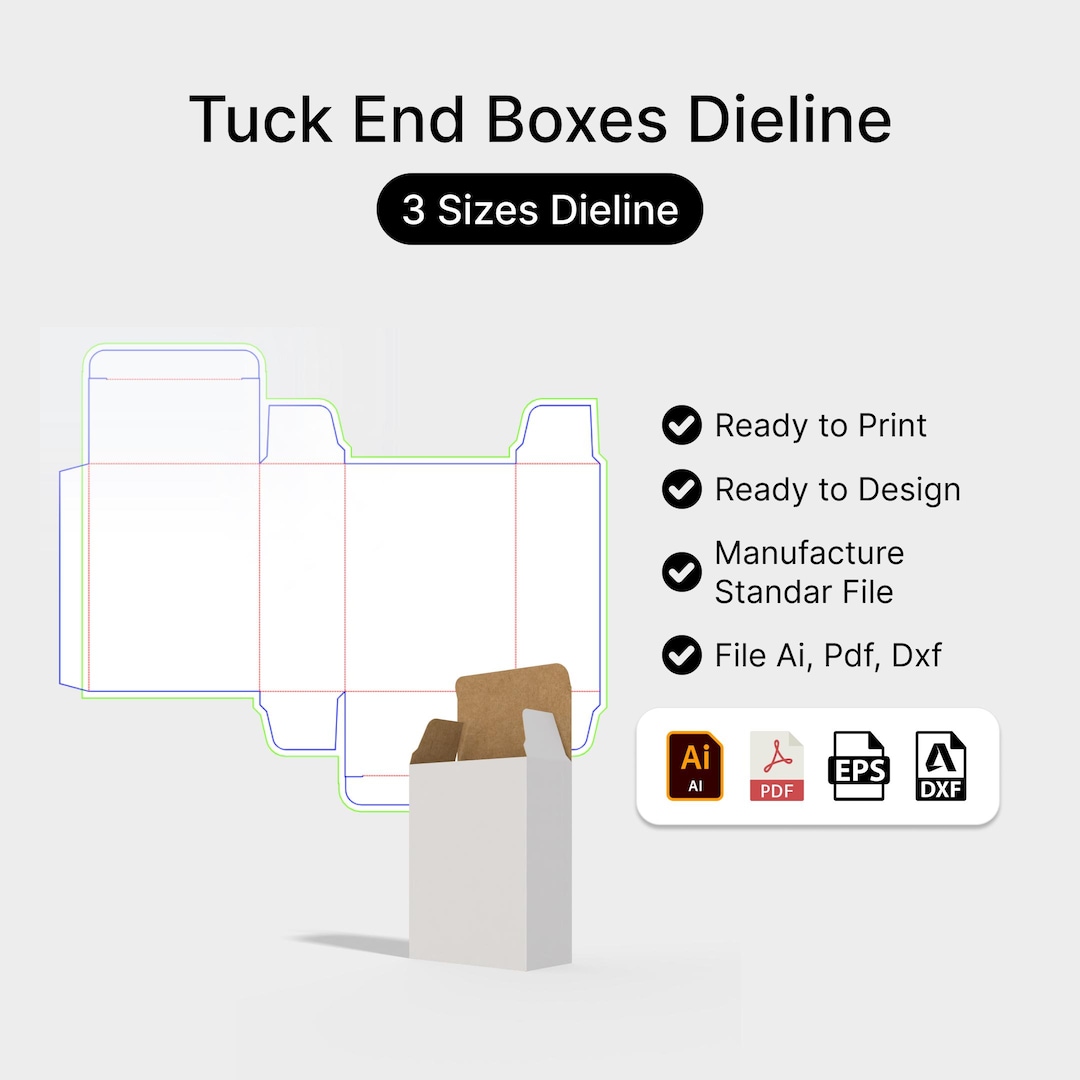Tuck End Boxes Dieline Template for Manufacture, Print, Mailing Box ...