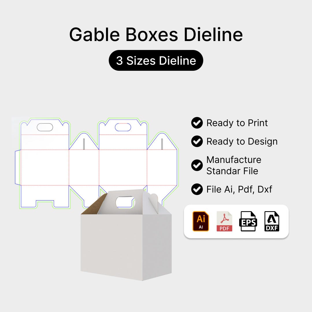 Gable Box Dieline Template, Product & Gift Box (AI, PDF, DXF) - Etsy