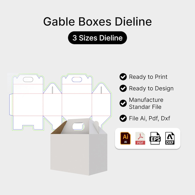 Gable Box Dieline Template for Manufacture, Print, Product Box, Mailing ...