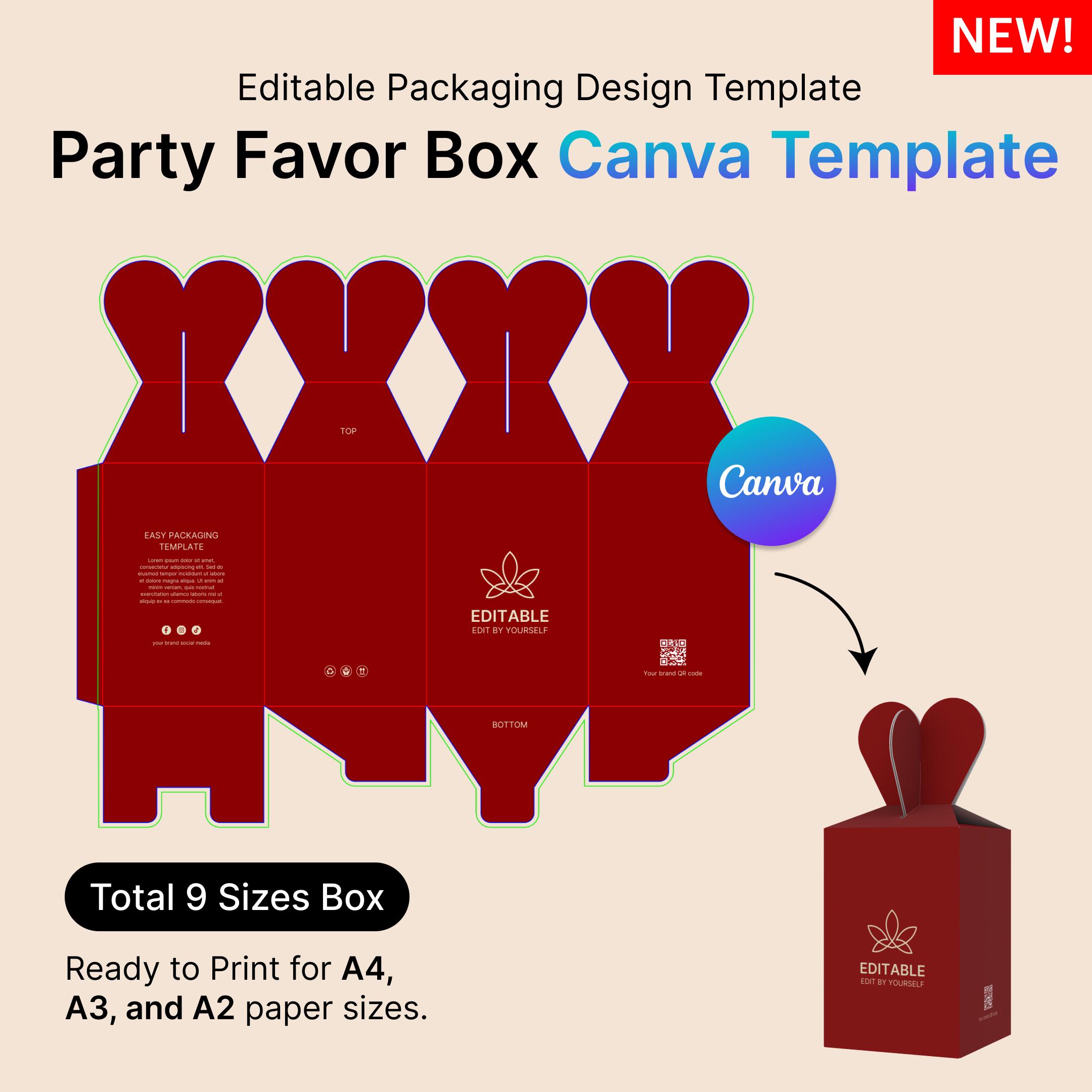 Packaging Party Favor Box Design Template for Canva, Editable Product ...