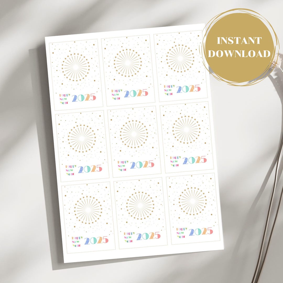 Happy New Year Gift Tags Printable Instant Download, Minimalist Happy ...