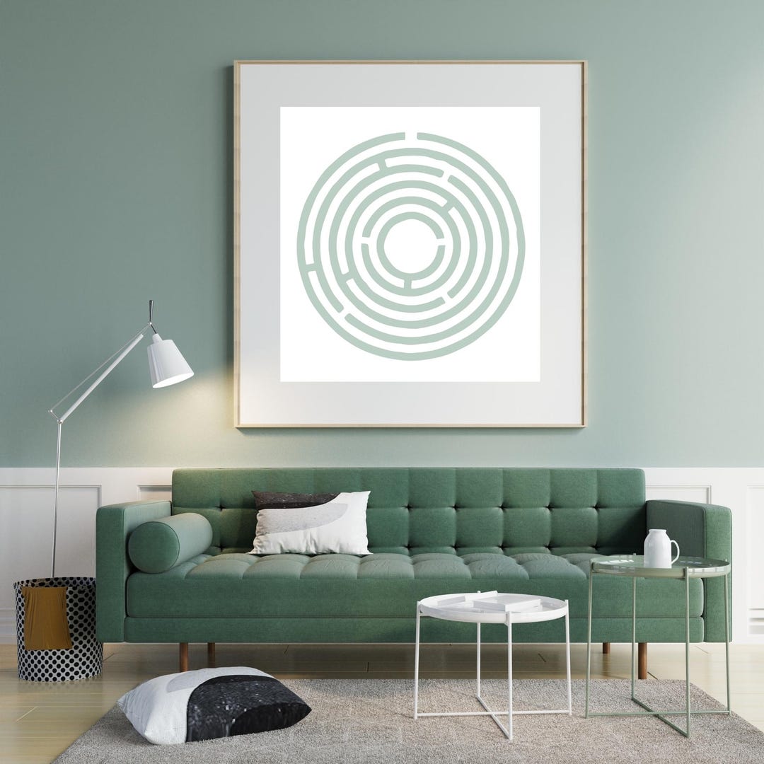 Maze Wall Art, Sage Wall Art, Minimalist Circular Maze Wall Art, Modern ...