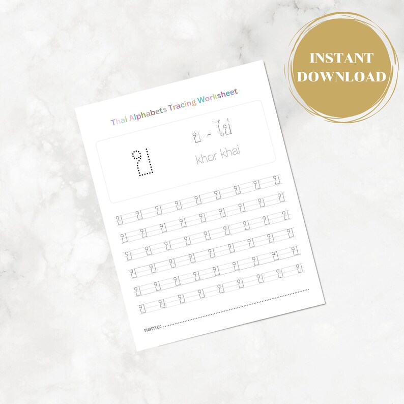 Thai Alphabets Tracing Worksheet, Digital Download, Language Learning ...