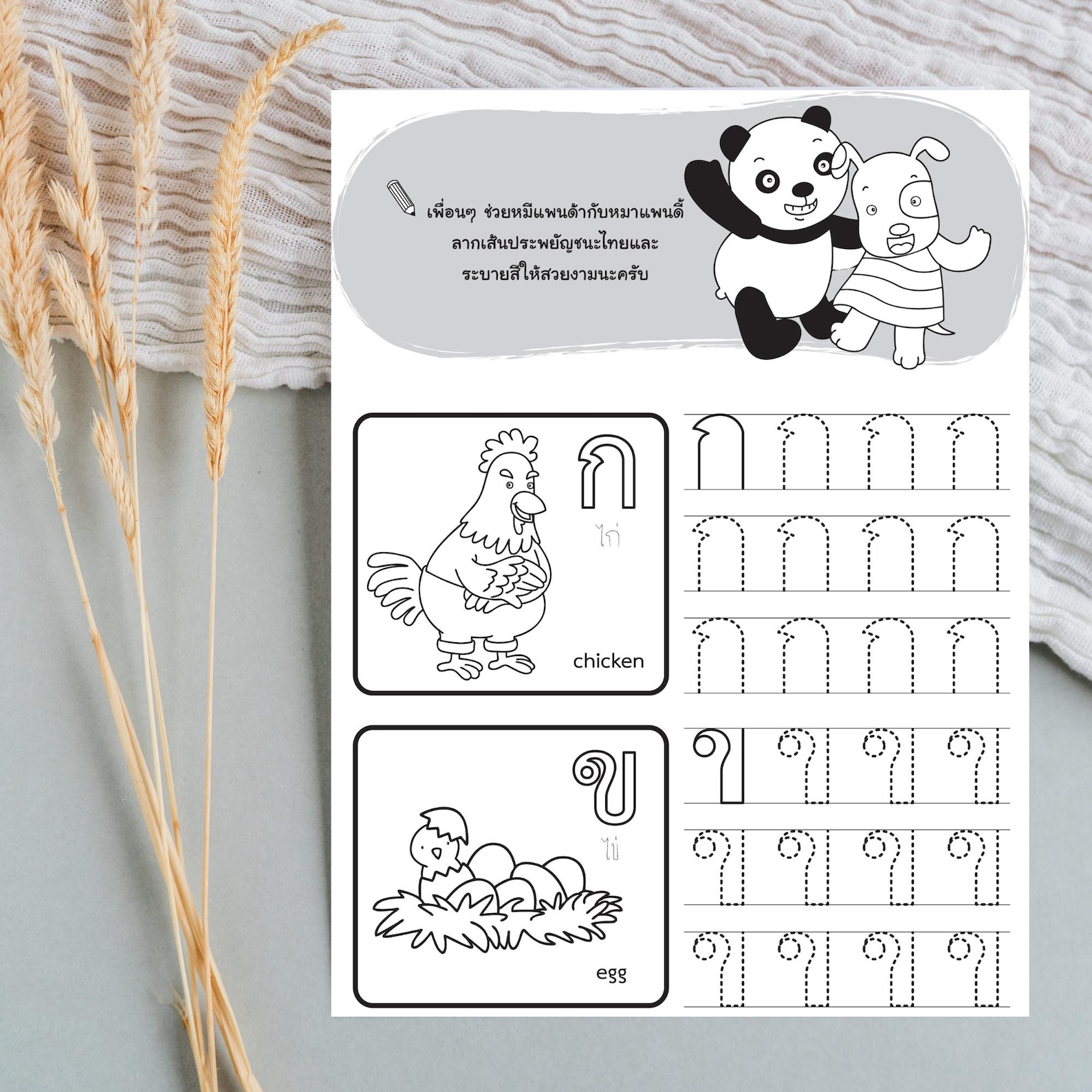 Thai Alphabets Letters Tracing Worksheet, Learning Thai Language ...