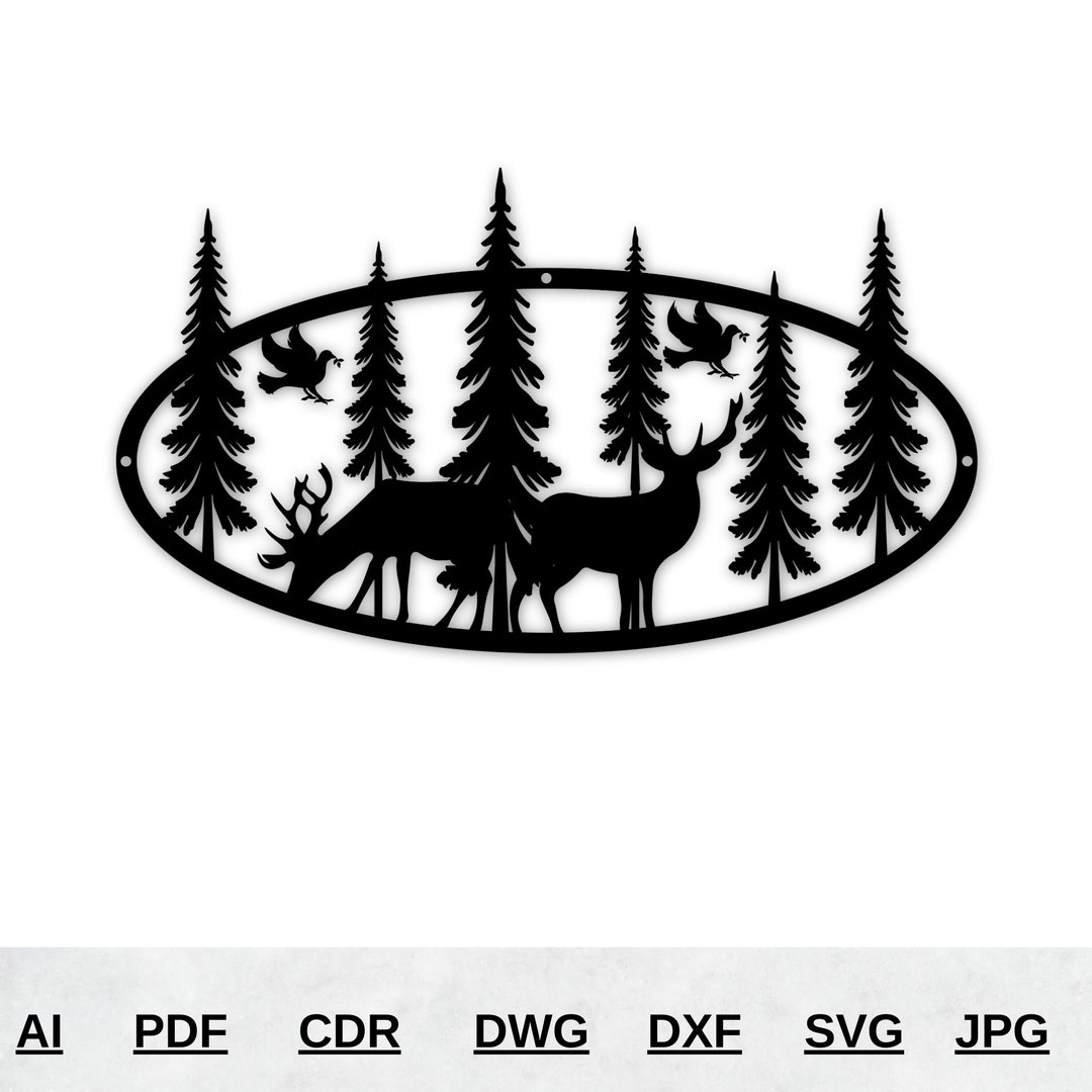 Deer DXF SVG Buck in the Forest Svg Wilderness Metal Wall Art Deer ...