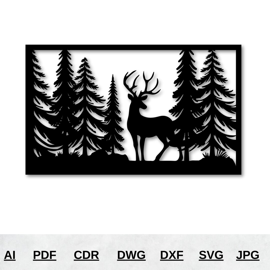 Decorative Deer Silhouette DXF SVG Deer Clipart Deer Hunting Svg DXF ...