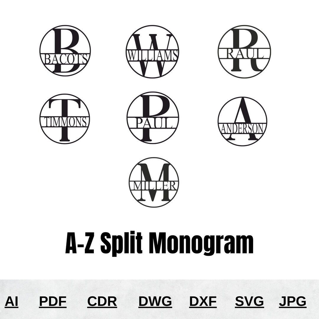 Split Monogram DXF SVG Split Monogram Frame Alphabet Split Monogram SVG ...