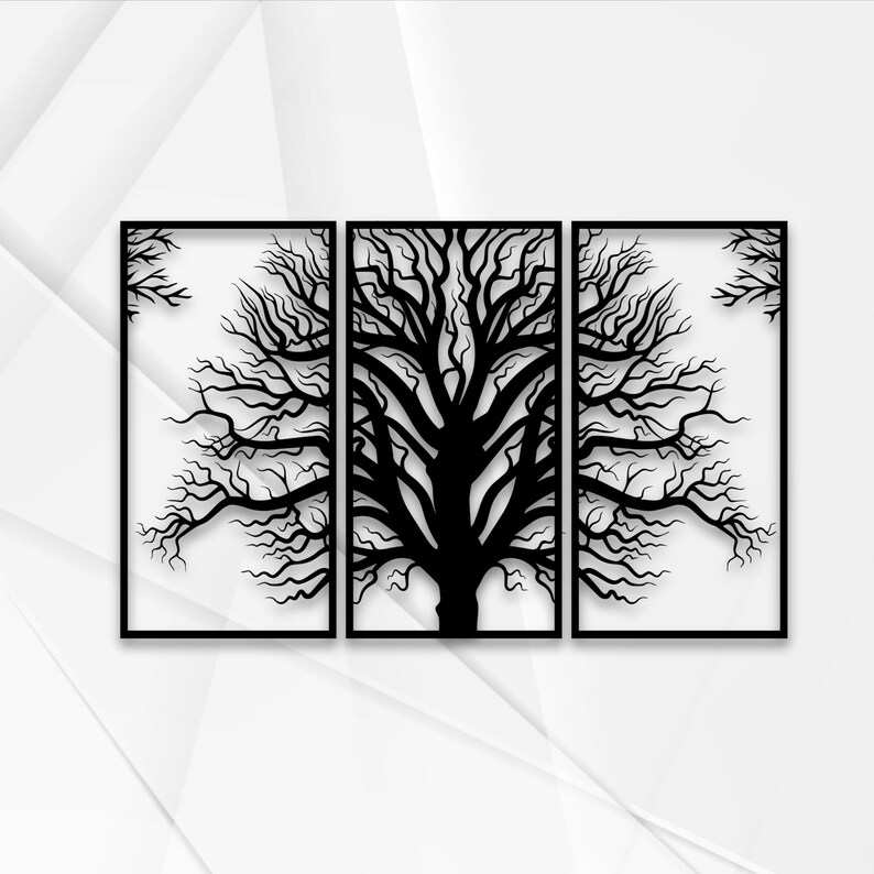 Tree of Life 3 Panel DXF SVG Wall Art Tree Sign Vector Files Oak Tree ...