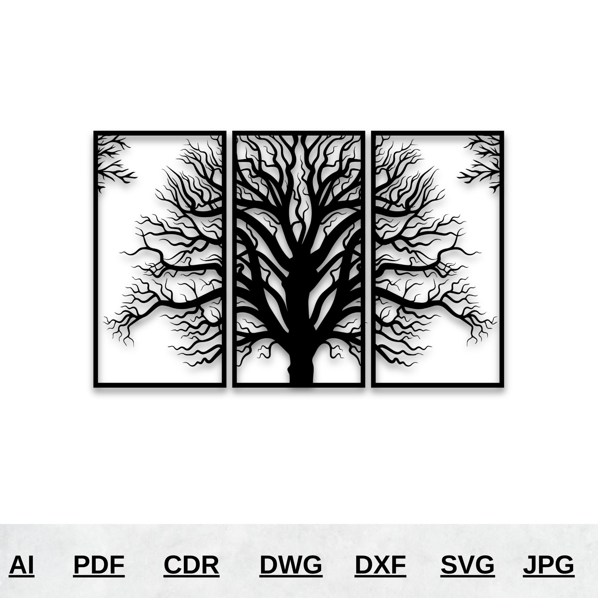 Tree of Life 3 Panel DXF SVG Wall Art Tree Sign Vector Files Oak Tree ...