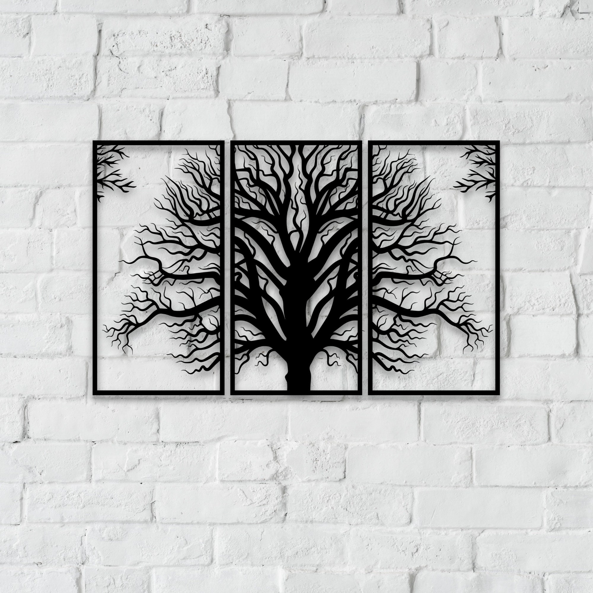 Tree of Life 3 Panel DXF SVG Wall Art Tree Sign Vector Files Oak Tree ...