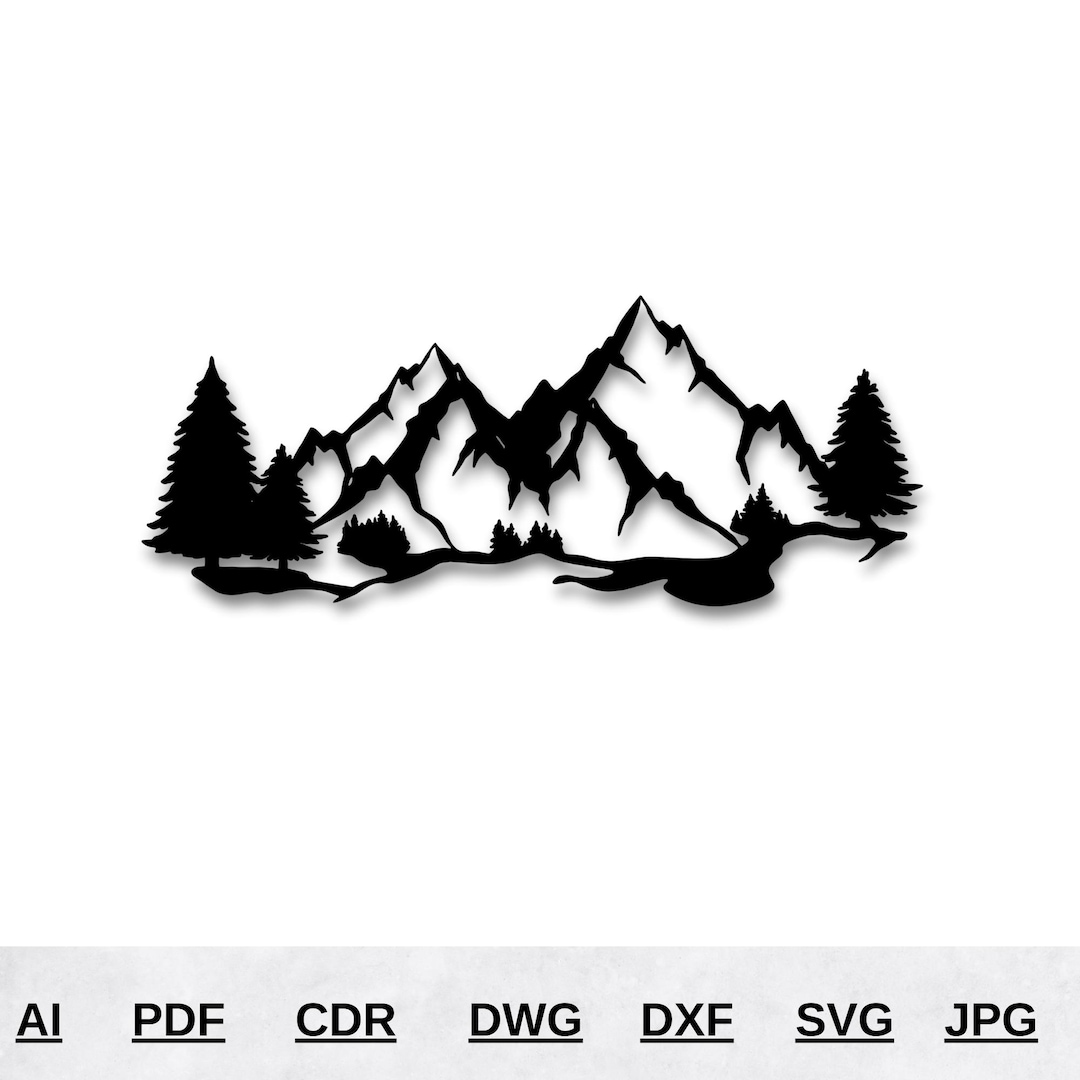 Forest Landscape DXF SVG Nature Scene Template Mountains Laser Cut File ...