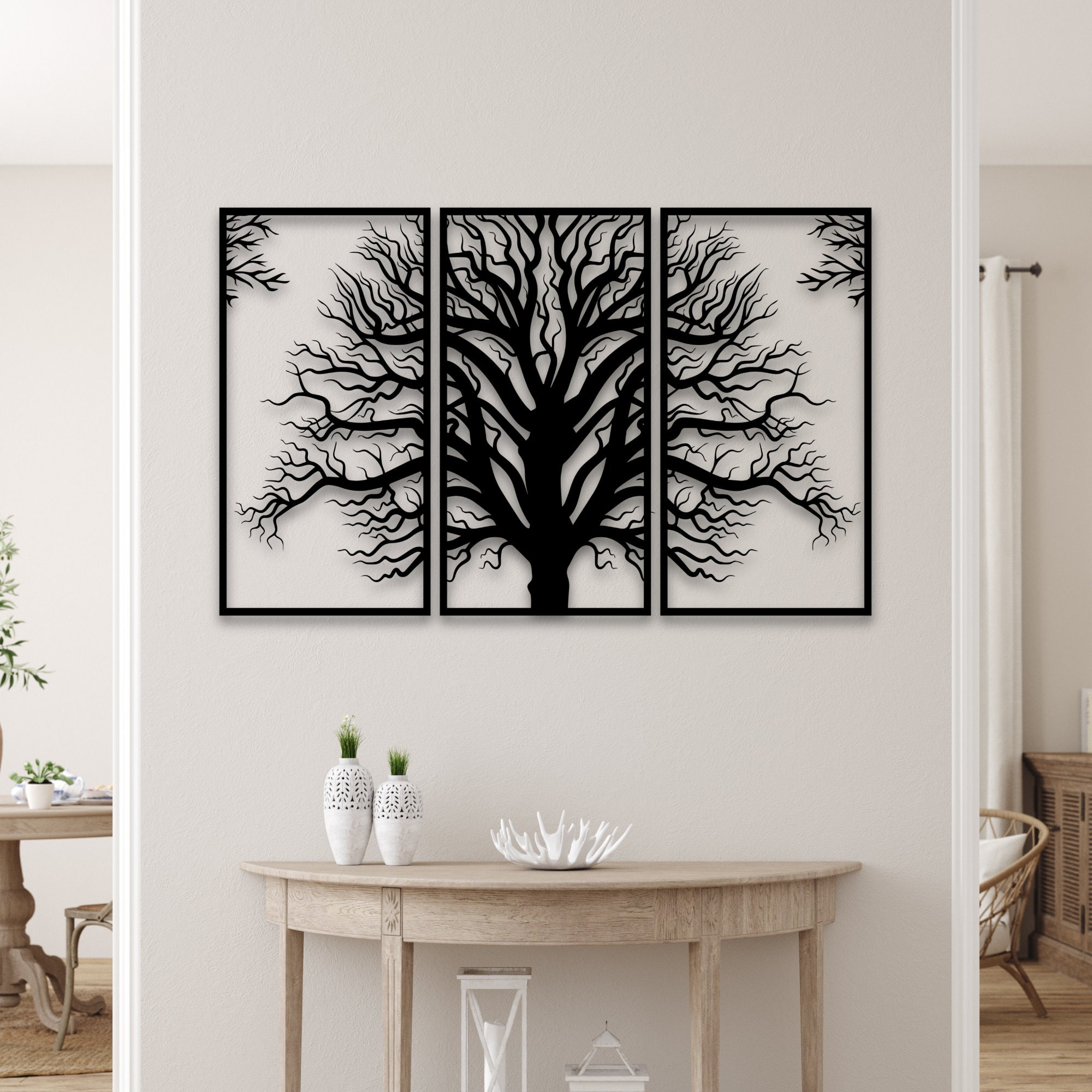 Tree of Life 3 Panel DXF SVG Wall Art Tree Sign Vector Files Oak Tree ...