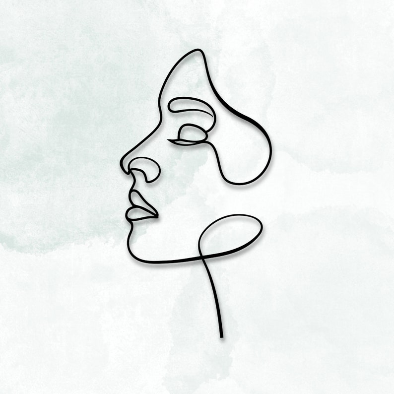 Woman Face Line Art DXF SVG Simple Face Line Art Clipart Feminine Line ...