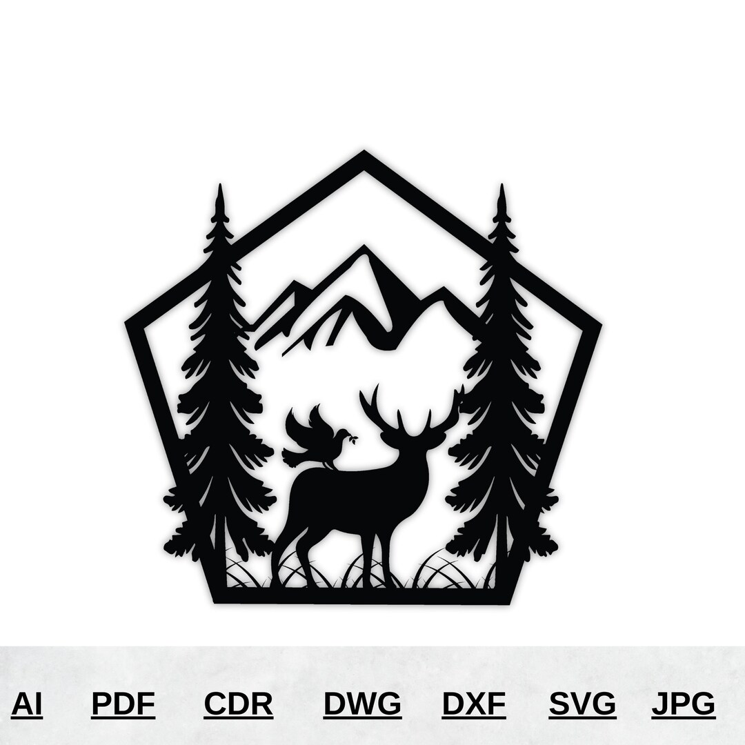 Landscape Deer SVG DXF Deer Head Svg Landscape Vector File Animals Wild ...