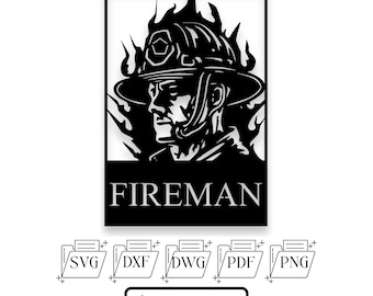 Firefighter Line Art Design | Hero Fireman Outline (digital Files) - Etsy