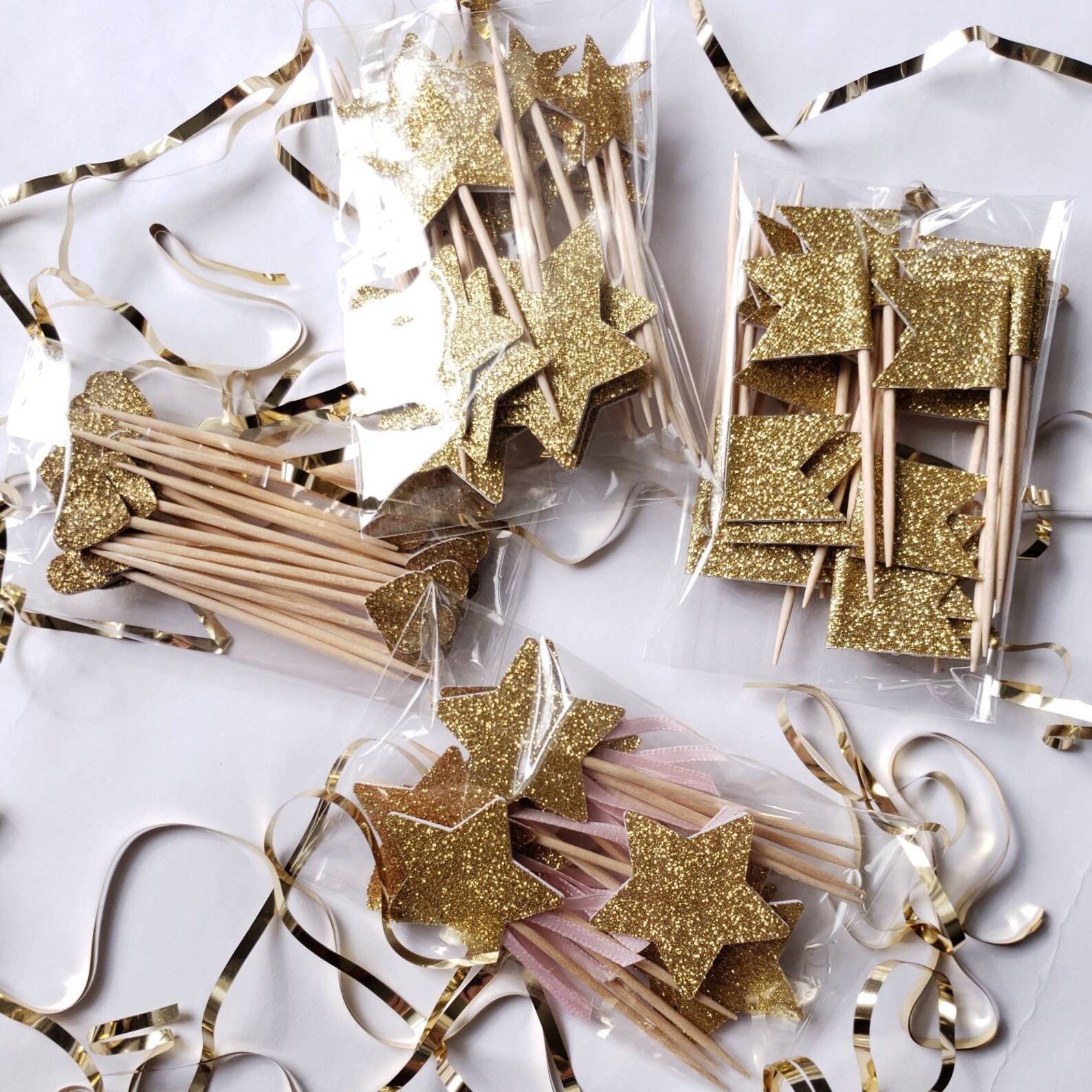 Gold Star Cake Topper Gold Glitter Star Double Sided USA | Etsy