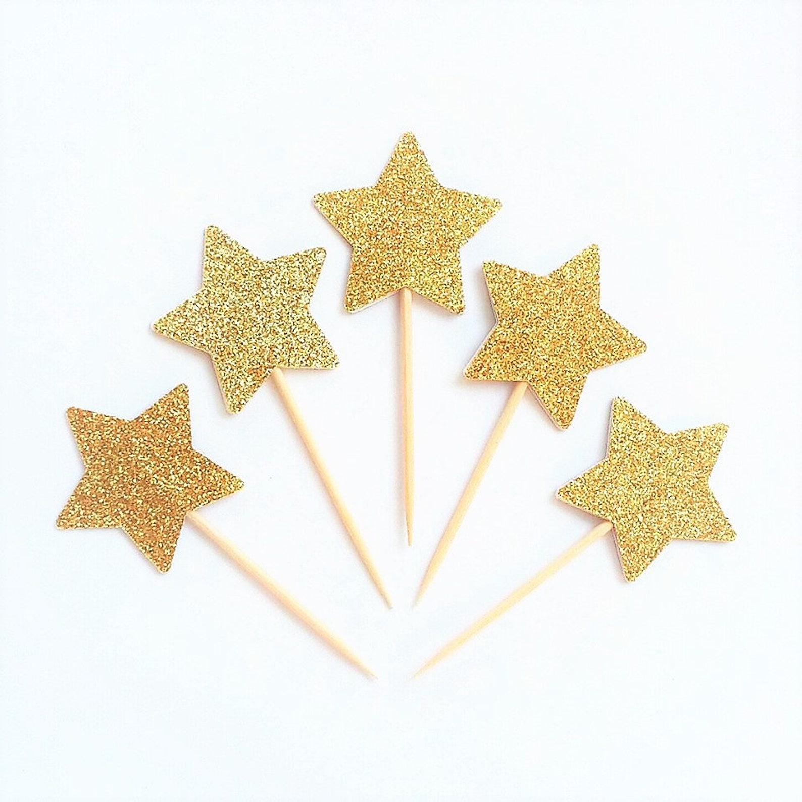 Gold Star Cupcake Topper Gold Glitter Cupcake Star Double | Etsy