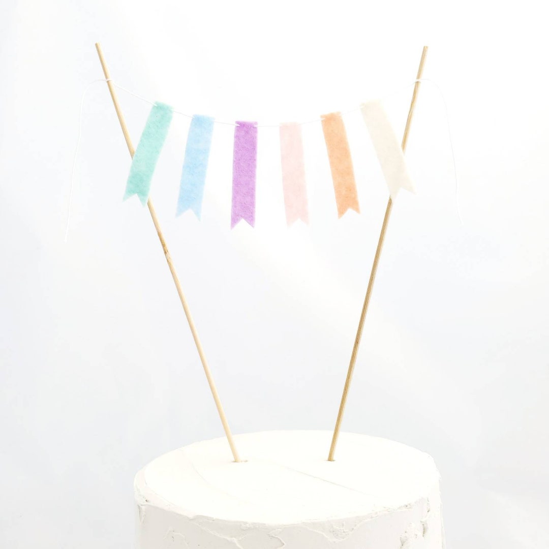 Pastel Rainbow Cake Topper - Neutral Rainbow Flag Cake Bunting - Felt ...