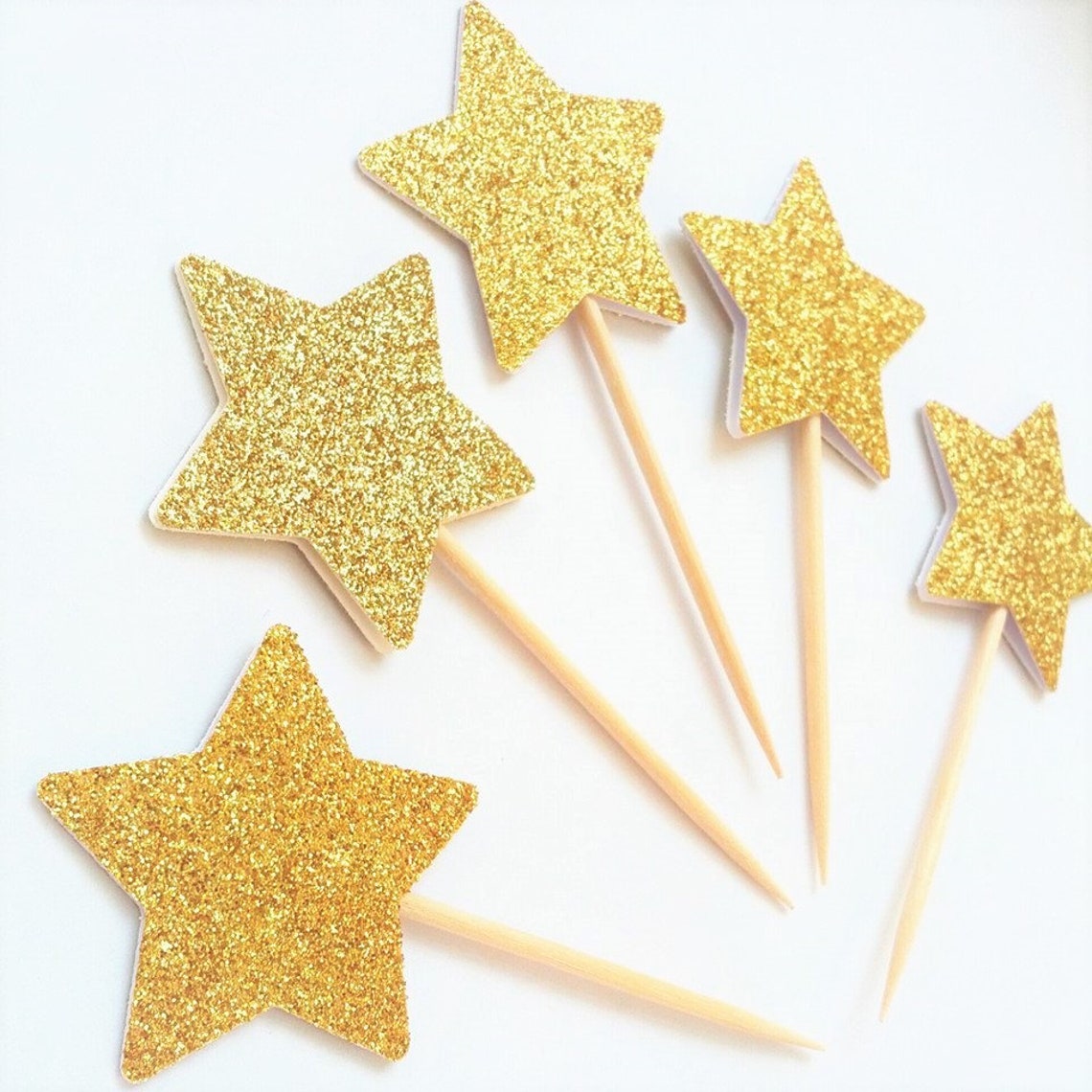 Gold Star Cupcake Topper Gold Glitter Cupcake Star Double | Etsy