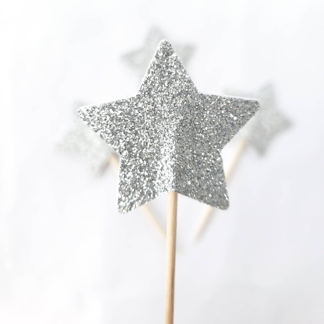 Silver Star Cupcake Topper - Silver Glitter Stars - Twinkle Twinkle ...