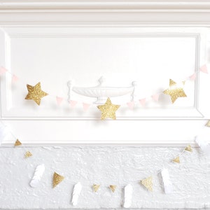 Gold Star Nursery Banner Pink Felt and Gold Star Baby Room Star Garland ...