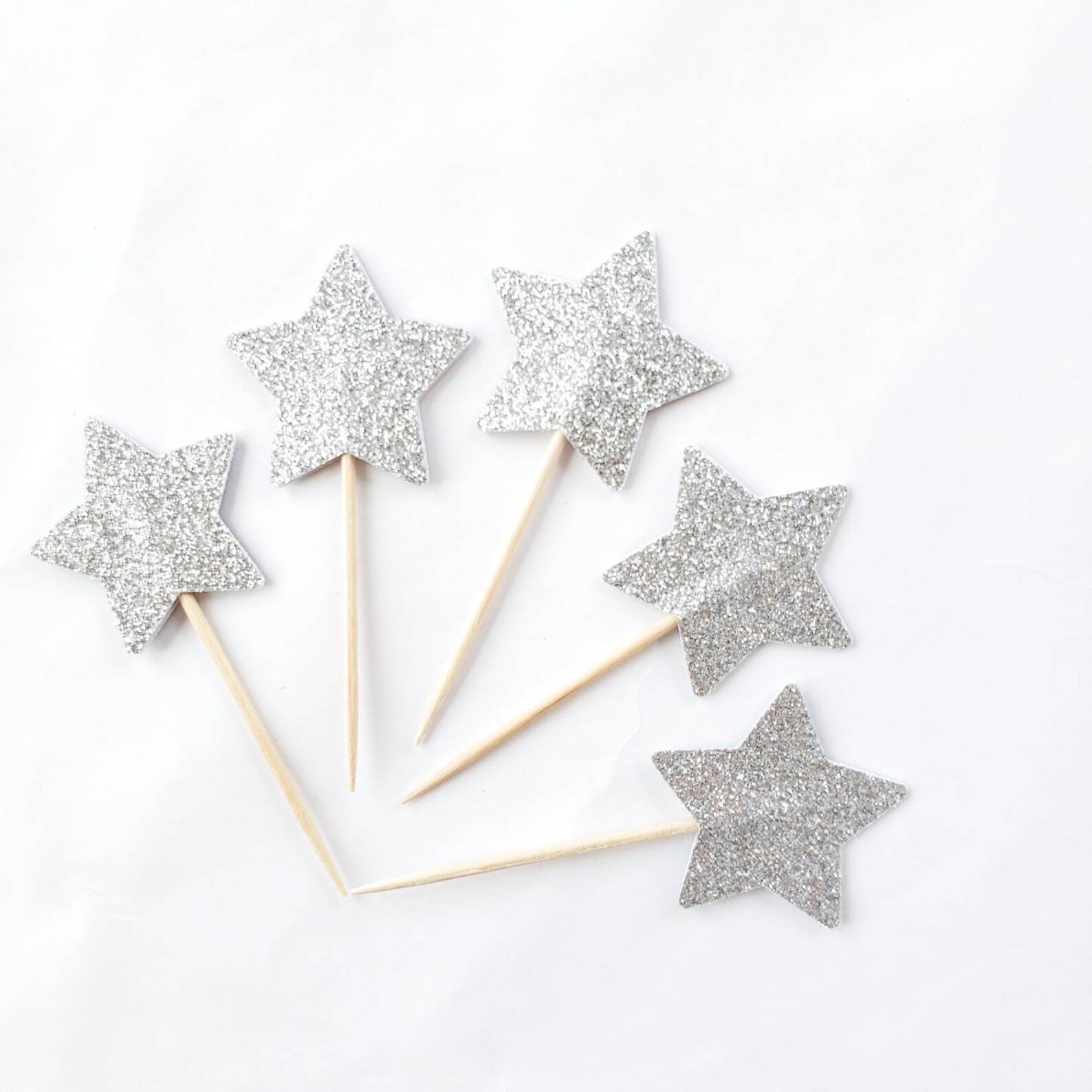 Silver Star Cupcake Topper Silver Glitter Stars Twinkle - Etsy