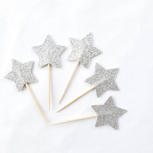 Silver Star Cupcake Topper - Silver Glitter Stars - Twinkle Twinkle ...
