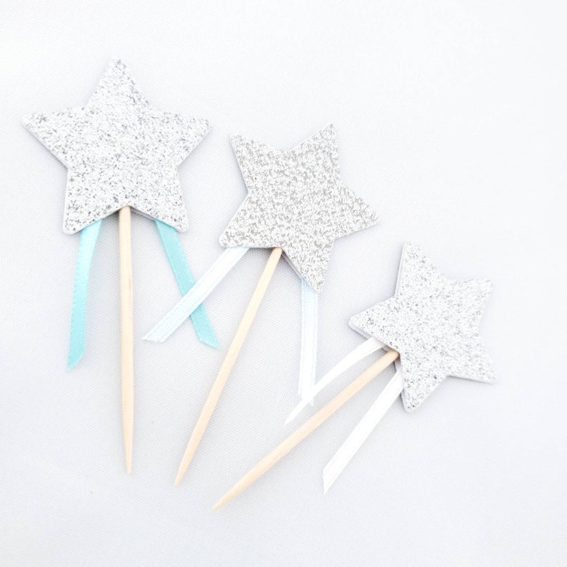 Silver Star Cupcake Topper - Silver Glitter Stars - Twinkle Twinkle ...