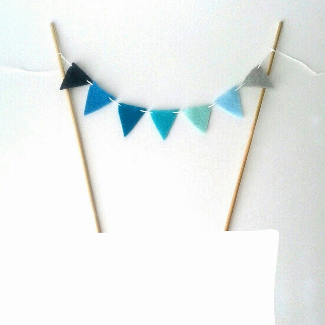 Baby Shark Cake Topper - Felt Cake Bunting - Cake Banner - Ombre Blue ...