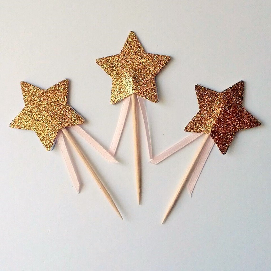 Gold Star Cake Topper Gold Glitter Star Double Sided USA | Etsy