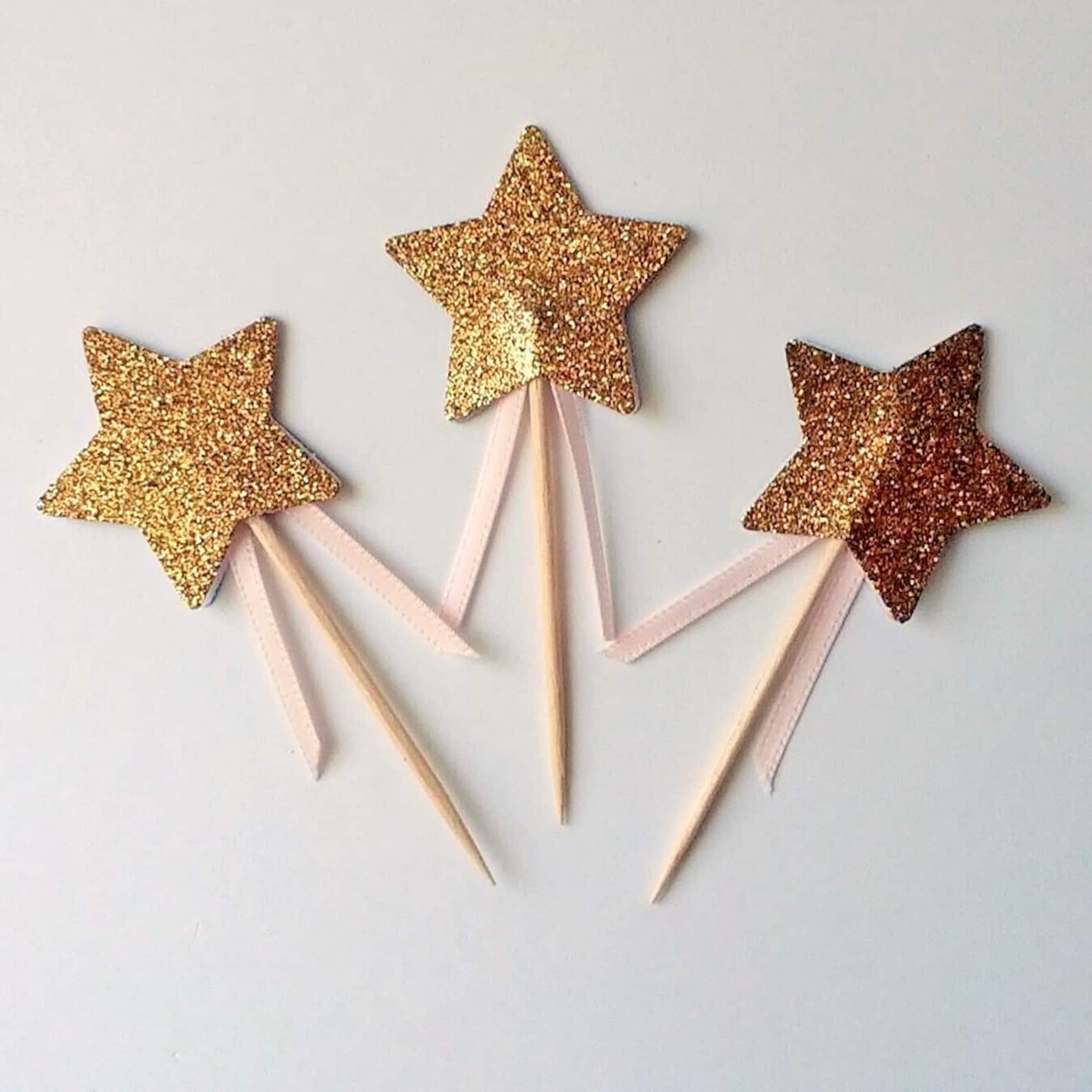 Gold Star Cake Topper Gold Glitter Star Double Sided USA | Etsy