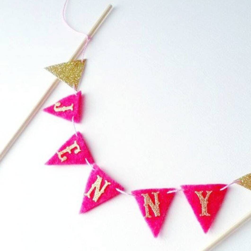 Felt Name Banner Custom Name Cake Topper Gold Cake Topper | Etsy