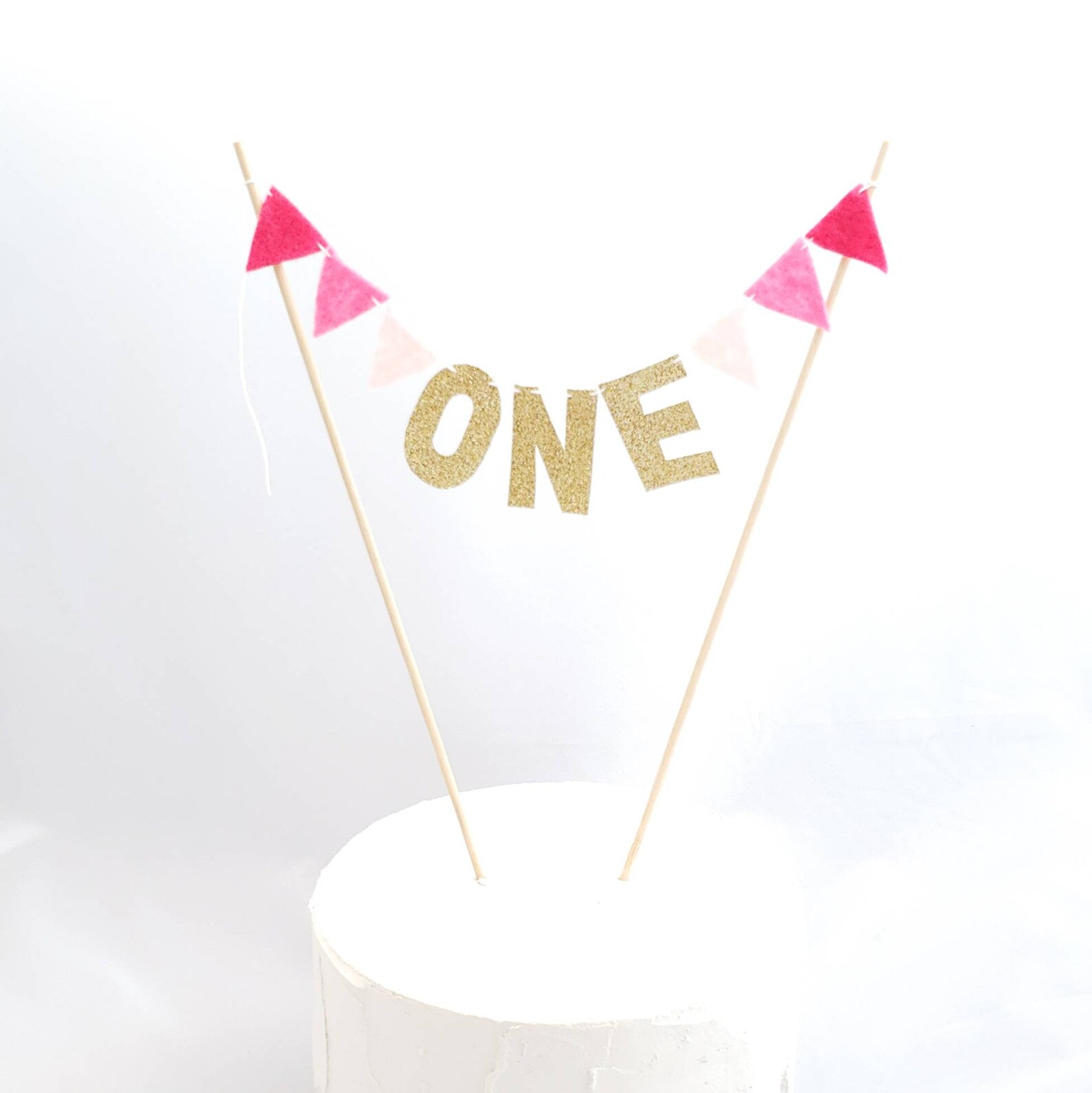 ONE Pink Cake Bunting - One Cake Banner - One Year Old Smash Cake ...